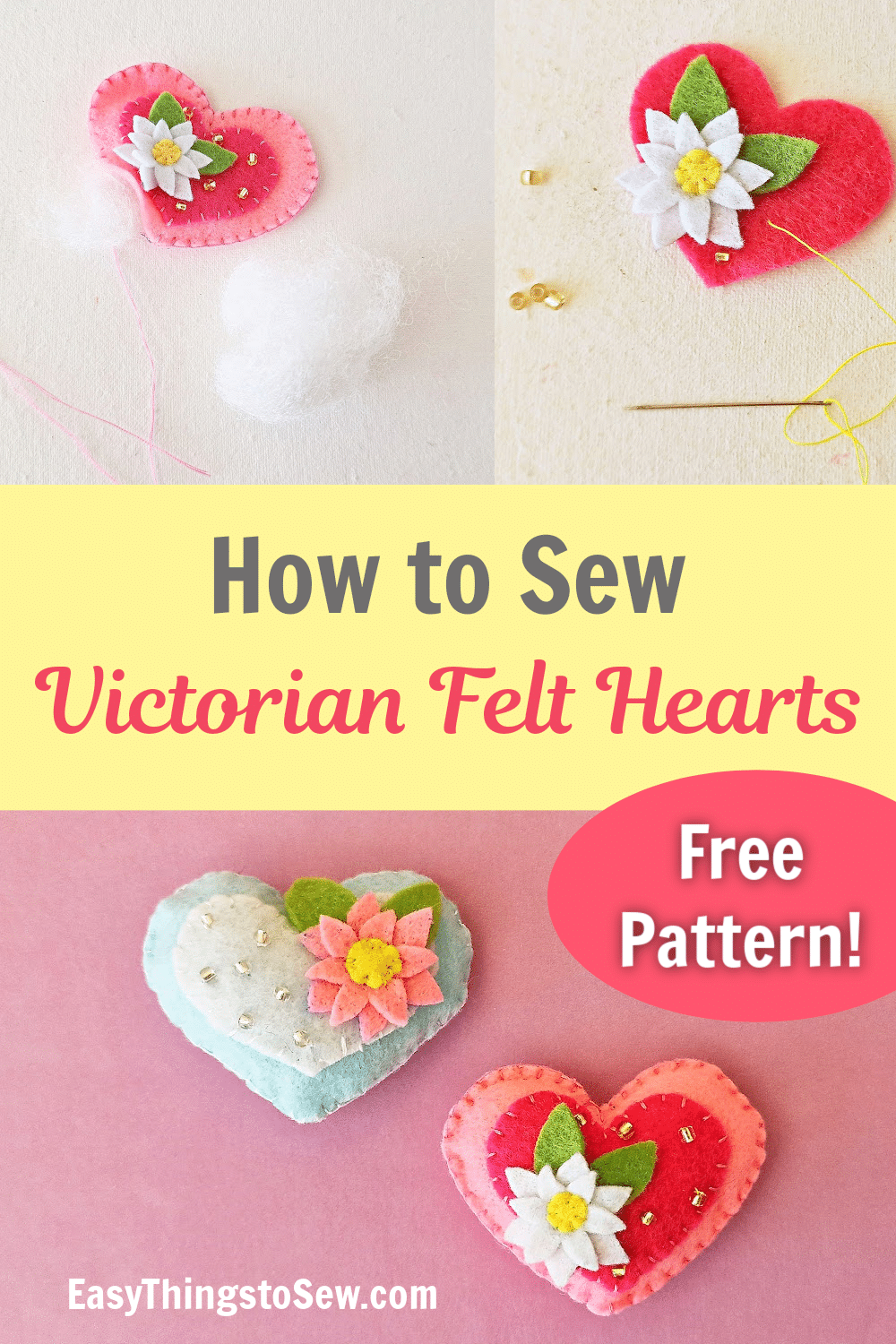 Felt Heart with Flowers (Free Sewing Pattern) - Easy Things to Sew